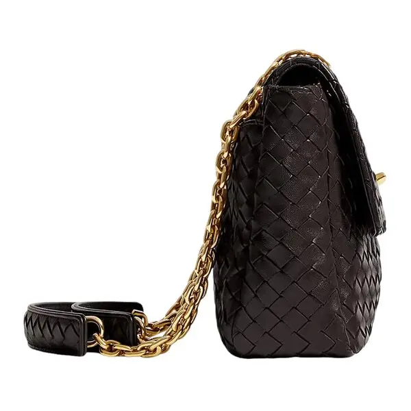 Bottega Veneta Madison Woven Lambskin Shoulder Bag - Espresso