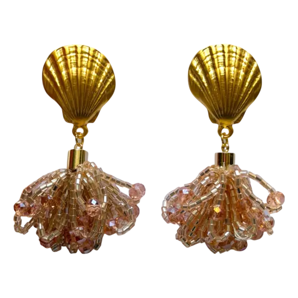 SCCOLLECTION Nellie Tassel & Gold Shell Earrings - Pink