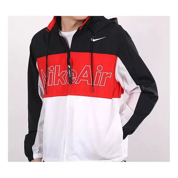 Nike Hooded Woven Colorblock Sports Jacket - Redblackwhitemulti-color