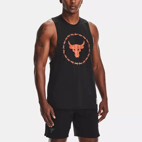 Under Armour Project Rock Charged Cotton Tank 'black Orange - Black/orange