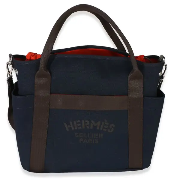 Hermès Bleu Navy Feu Canvas Grooming Bag - Blue