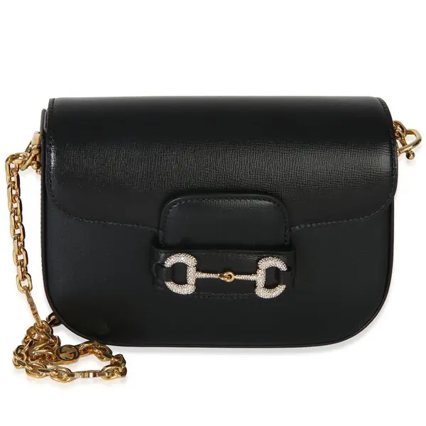 Gucci Azalea Calfskin Crystal Horsebit 1955 Shoulder Bag - Black