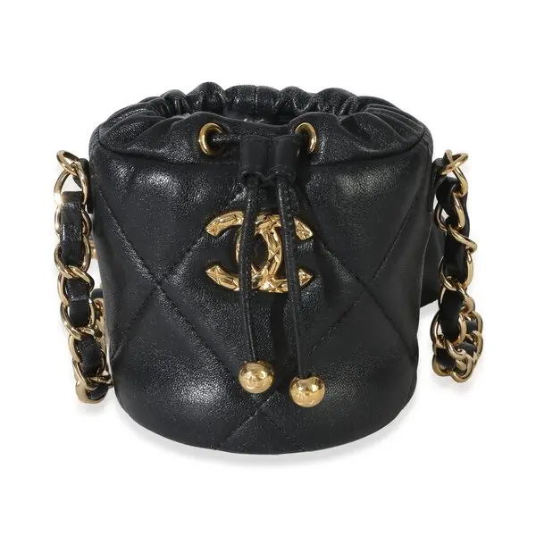 Chanel Quilted Lambskin Micro Bucket Bag - Black