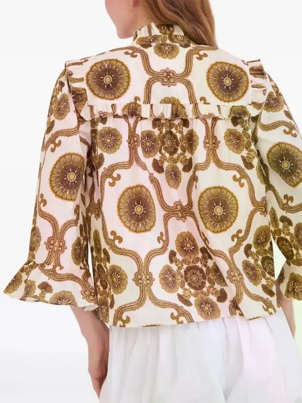 Cara Cara Ruffle-trimmed Floral Print High Neck Top