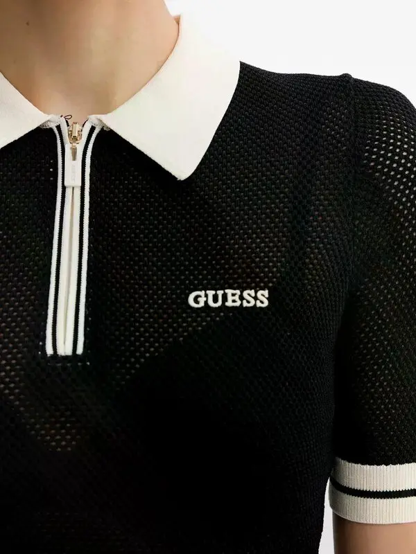 Guess Gabry Logo-embroidered Half-zip Polo Shirt