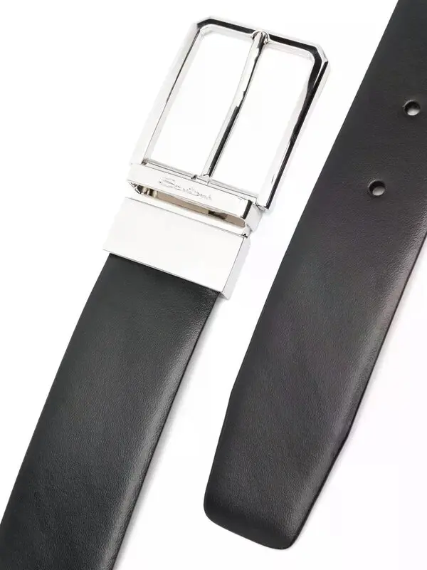 Santoni Reversible Leather Belt - Black