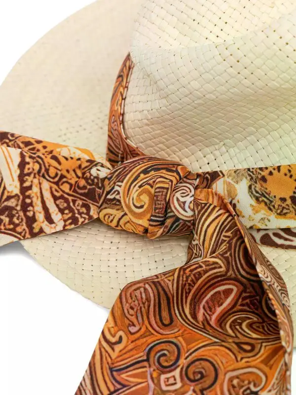 Liu Jo Paisley-print Straw Fedora Hat