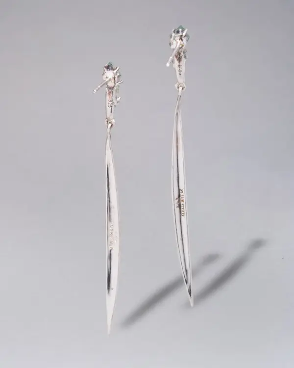 Alexis Bittar Archive Fine Amethyst & Tourmaline Cluster Long Spear Sterling Silver Earrings - Green,silver