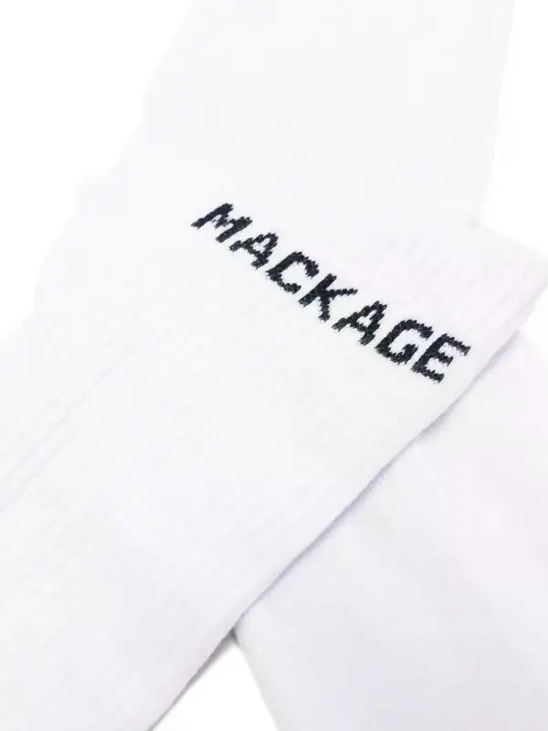 Mackage Logo-knit Ribbed Socks - White
