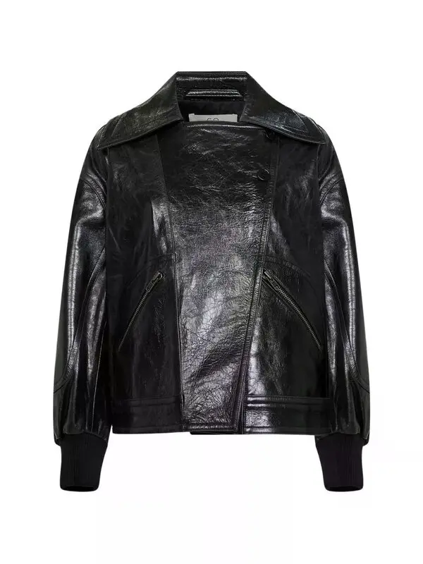 Co Asymmetrical Collar Leather Jacket
