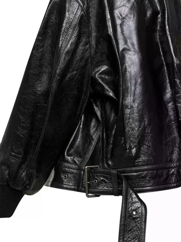 Co Asymmetrical Collar Leather Jacket
