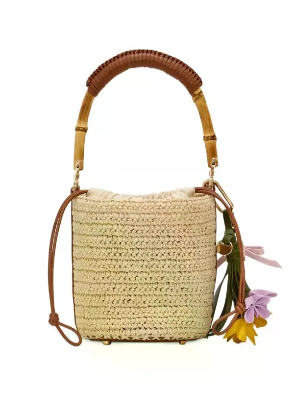 SELF-PORTRAIT Raffia Shoulder Bag With Bamboo Handle