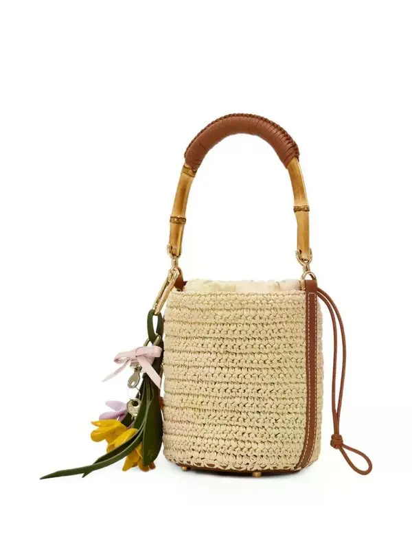 SELF-PORTRAIT Raffia Shoulder Bag With Bamboo Handle