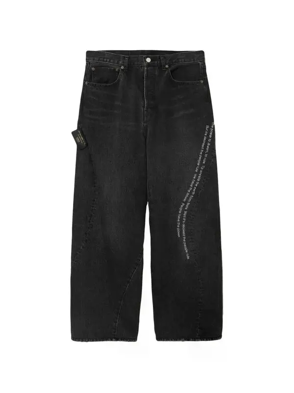 Undercover Slogan Print Panelled Jeans - Black
