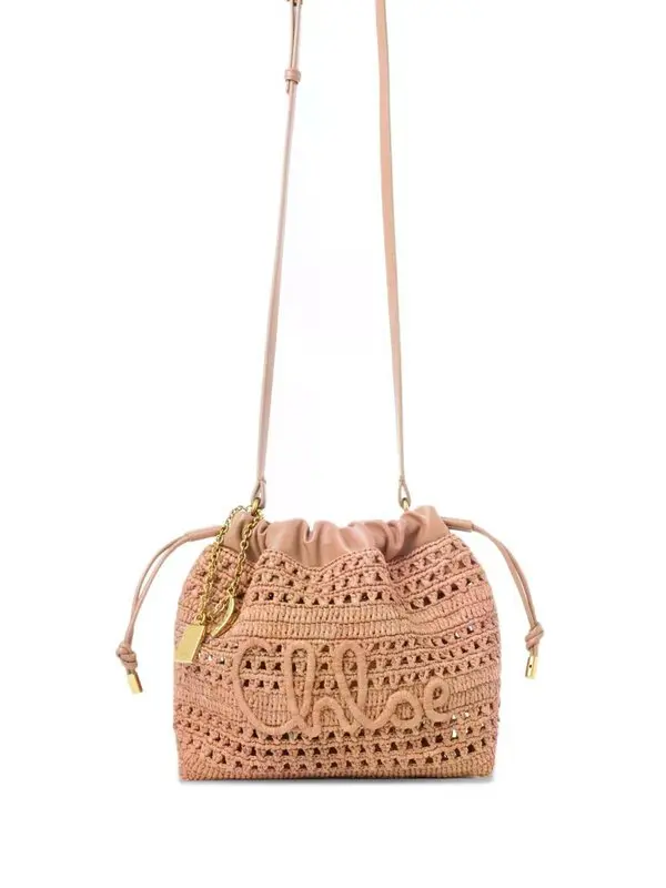 Chloé Woven Mini Bag With Embroidered Logo - Neutrals