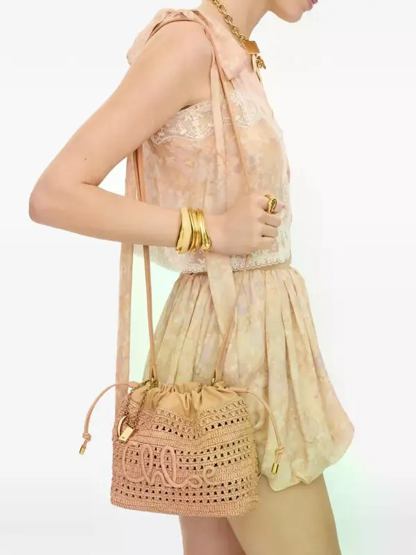 Chloé Woven Mini Bag With Embroidered Logo - Neutrals