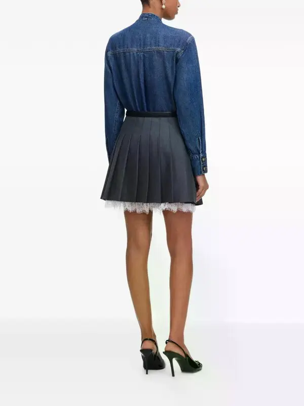 SELF-PORTRAIT Denim Textured Pussy-bow Shirt