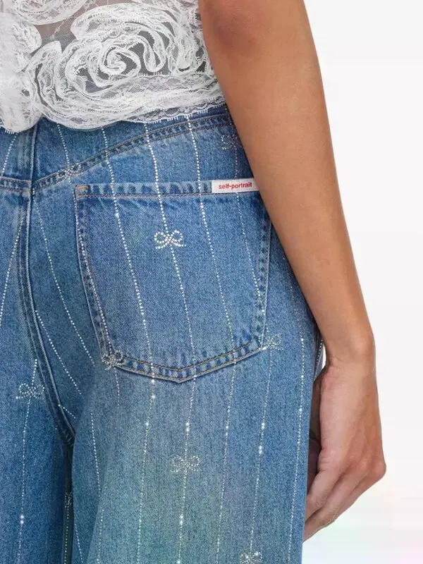 SELF-PORTRAIT Rhinestone Bow Jeans