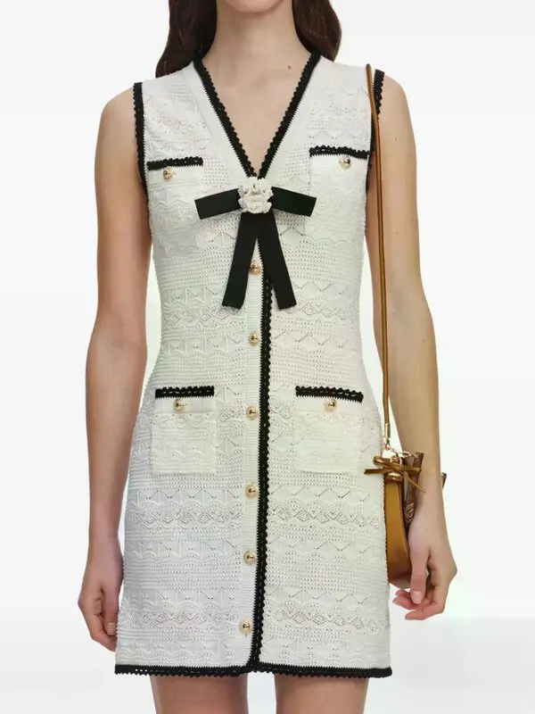SELF-PORTRAIT Crochet-knit Mini Dress With Bow Detail