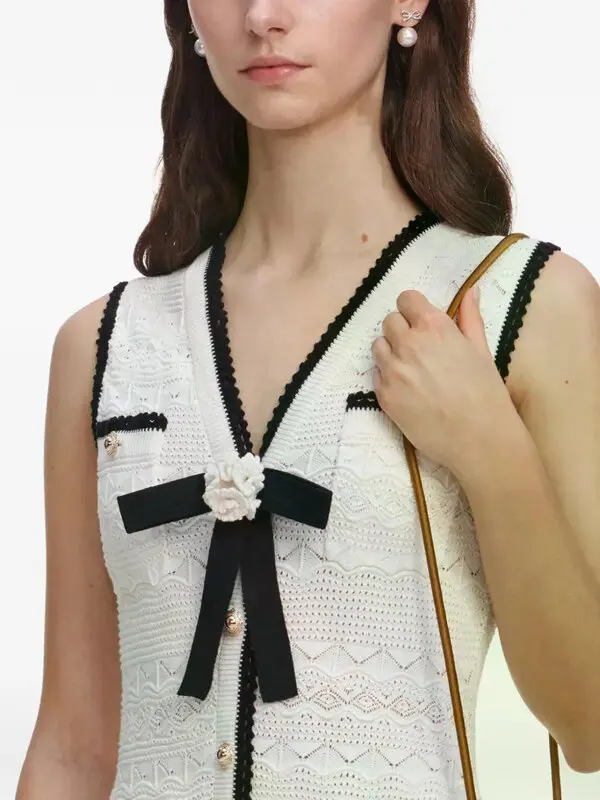 SELF-PORTRAIT Crochet-knit Mini Dress With Bow Detail
