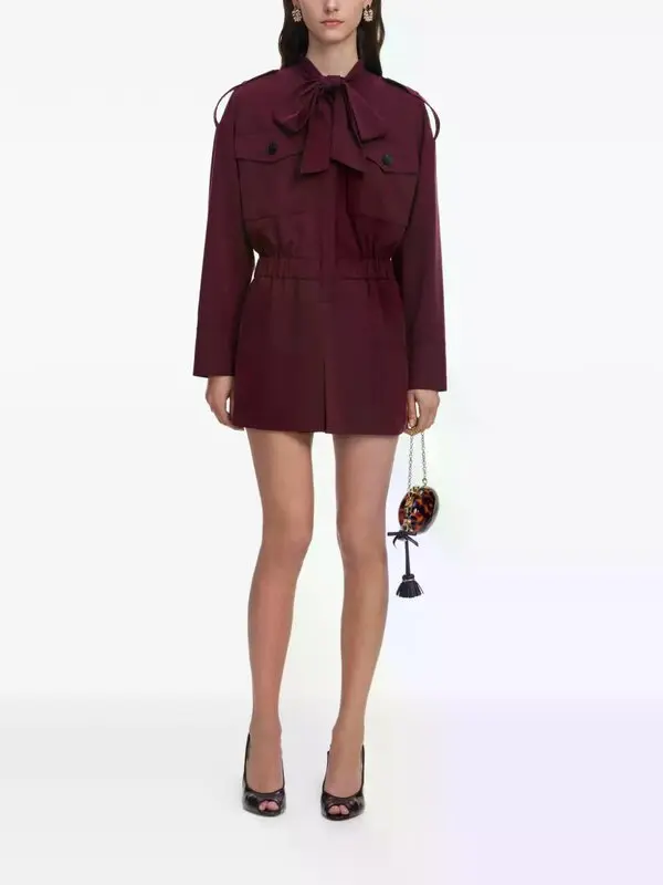SELF-PORTRAIT Burgundy Tie-neck Mini Playsuit - Red
