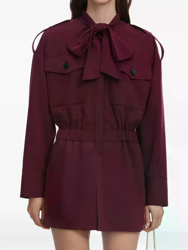 SELF-PORTRAIT Burgundy Tie-neck Mini Playsuit