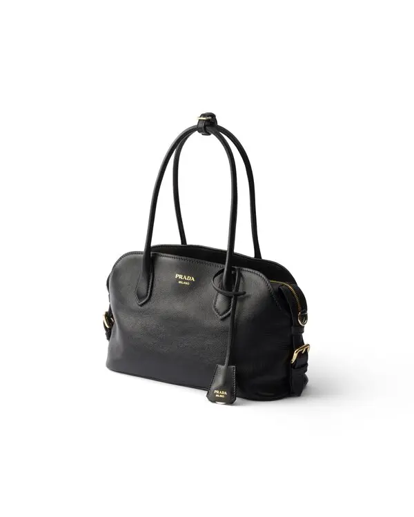 Prada Signet Medium Leather Tote Bag - Black