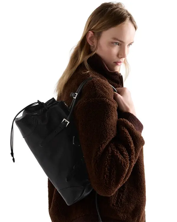 Prada Bonnie Medium Antiqued Leather Tote Bag - Black