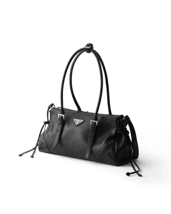 Prada Bonnie Medium Antiqued Leather Tote Bag - Black