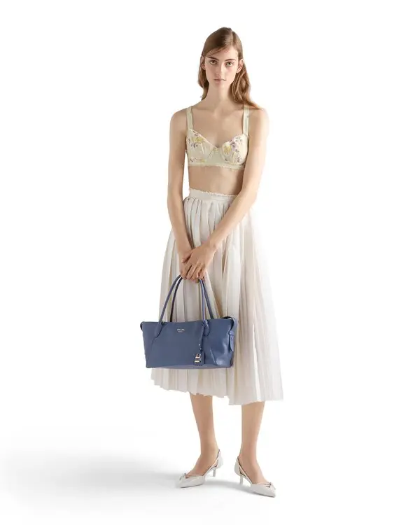 Prada Large Leather Tote Bag - Blue