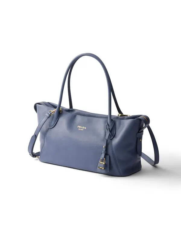 Prada Large Leather Tote Bag - Blue