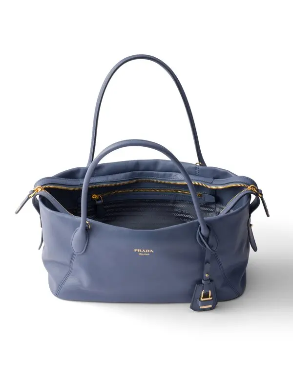 Prada Large Leather Tote Bag - Blue