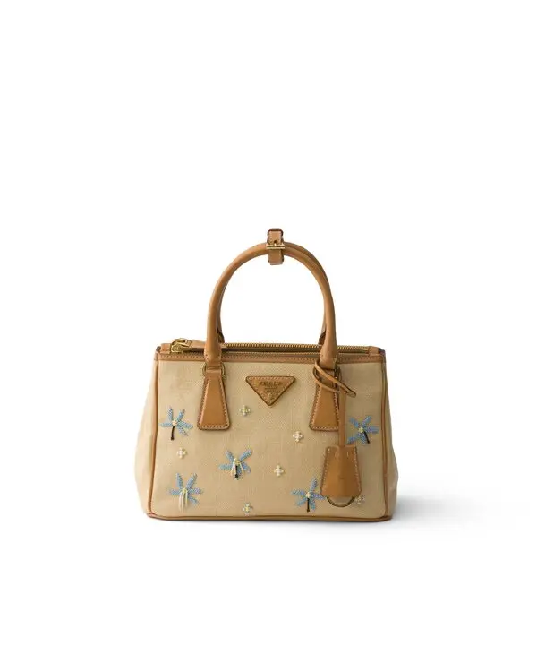 Prada Galleria Small Canvas And Leather Embroidered Bag