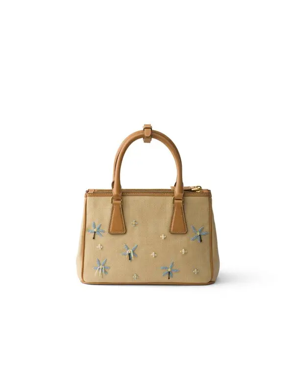 Prada Galleria Small Canvas And Leather Embroidered Bag