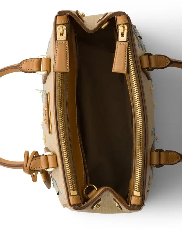 Prada Galleria Small Canvas And Leather Embroidered Bag