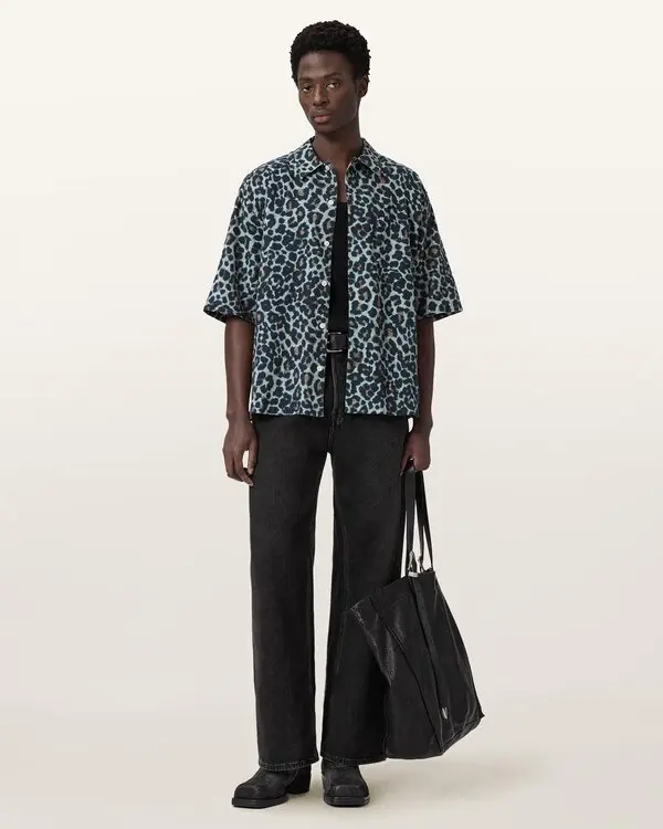 ALLSAINTS Silesia Short Sleeve Leopard Print Shirt - Grey