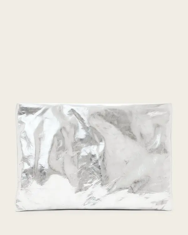 ALLSAINTS Bettina Oversized Metallic Leather Clutch