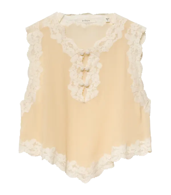 DÔEN Viola Lace Trimmed Silk Georgette Cropped Top