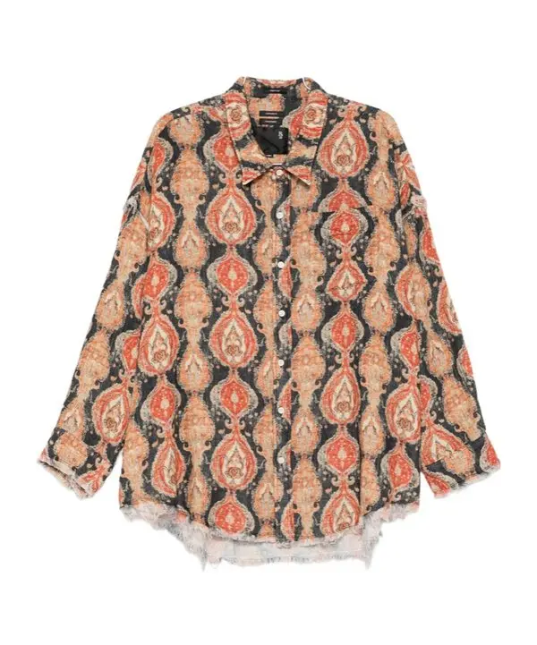 R13 Shredded Seam Patterned Shirt