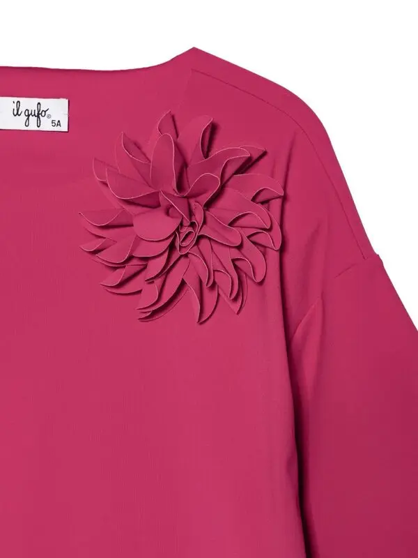 IL GUFO Short Sleeve Floral Appliqué Dress