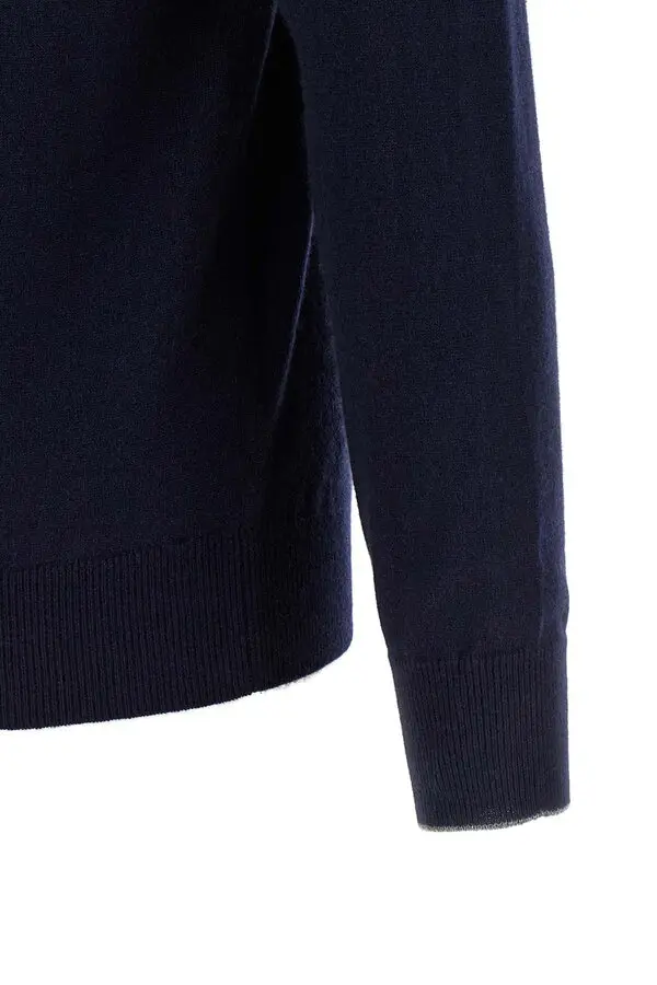 Brunello Cucinelli Half-zip Ribbed Knit Polo Shirt - Navy Blue