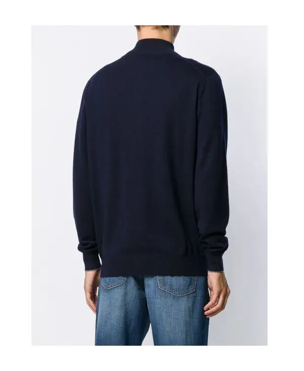 Brunello Cucinelli Half-zip Ribbed Knit Polo Shirt - Navy Blue