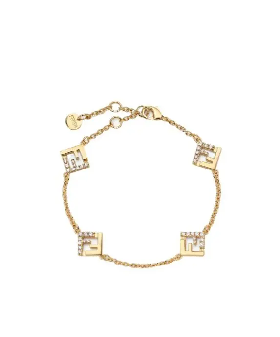 Fendi Crystal Logo Chain Bracelet - Golden