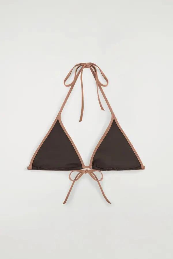 Cos Triangle Bikini Top With Contrast Binding - Brown