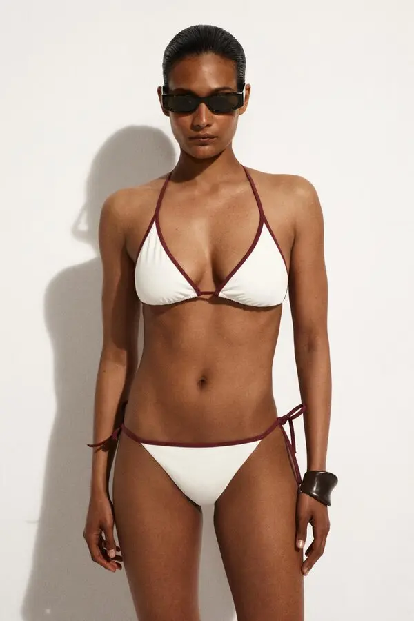 Cos Triangle Bikini Top With Contrast Binding - White