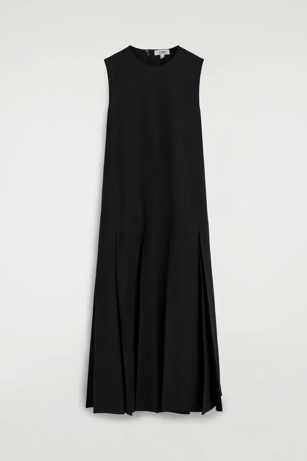 Cos Pleated Cotton-linen Maxi Dress - Black