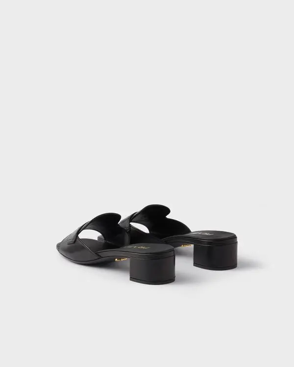 Prada Leather Block Heel Sandals - Black