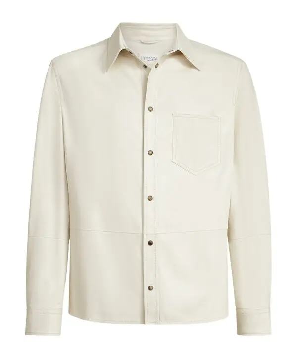 Brunello Cucinelli Chest-pocket Long-sleeve Leather Shirt