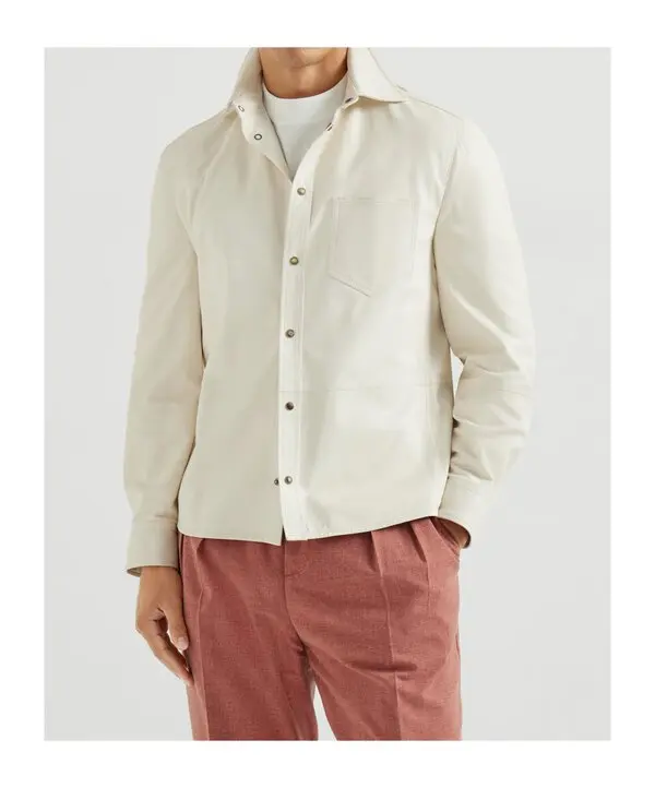 Brunello Cucinelli Chest-pocket Long-sleeve Leather Shirt