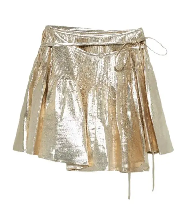 SELF-PORTRAIT Metallic Pleated Mini Skirt - Gold